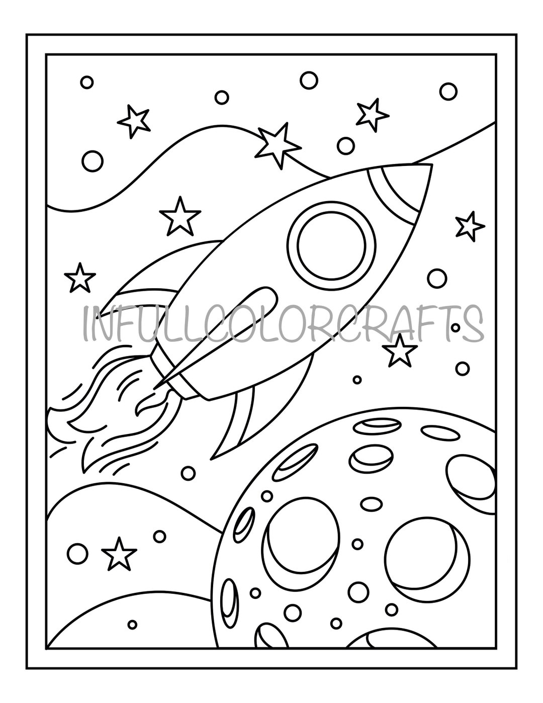 A Rocket to the Moon Coloring Page - Etsy