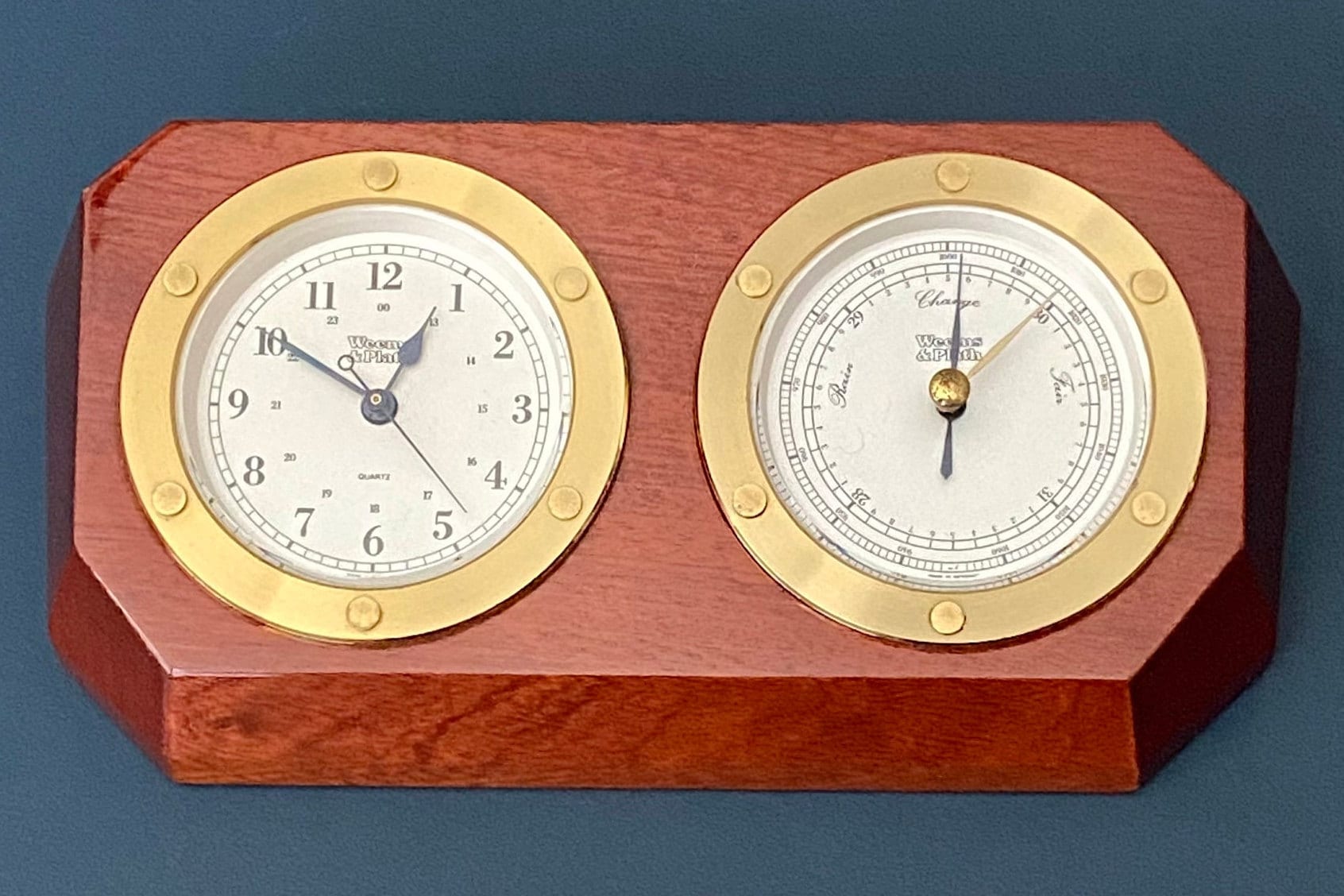 Vintage Weems & Plath Nautical Brass and Wood Clock and Barometer Set ...