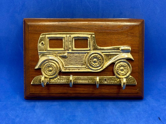 Vintage Brass Car Wall Hanging Key Holder Mounted on Walnut - Etsy