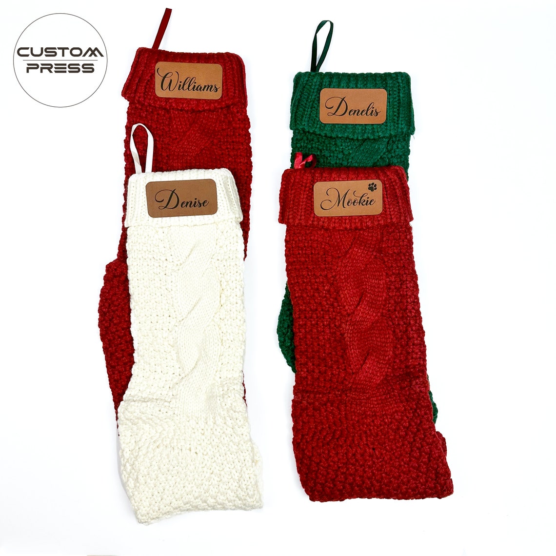 Personalized Christmas Stockings With Leather Patch, Custom Stocking ...