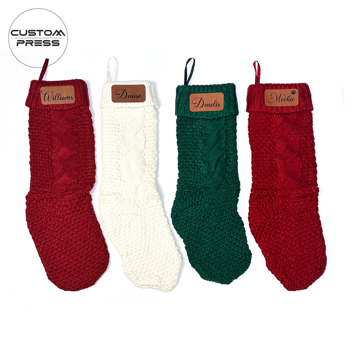 Personalized Christmas Stockings With Leather Patch, Custom Stocking ...