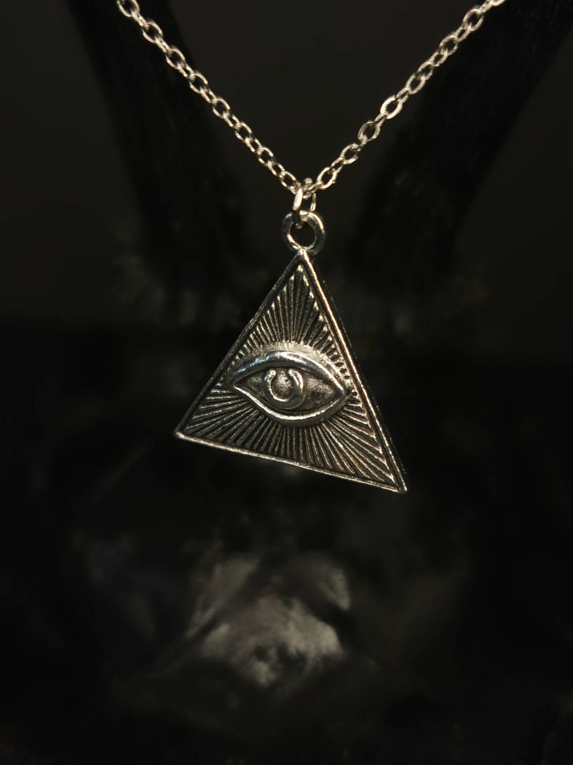 All seeing eye triangle pendant silver necklace | Etsy