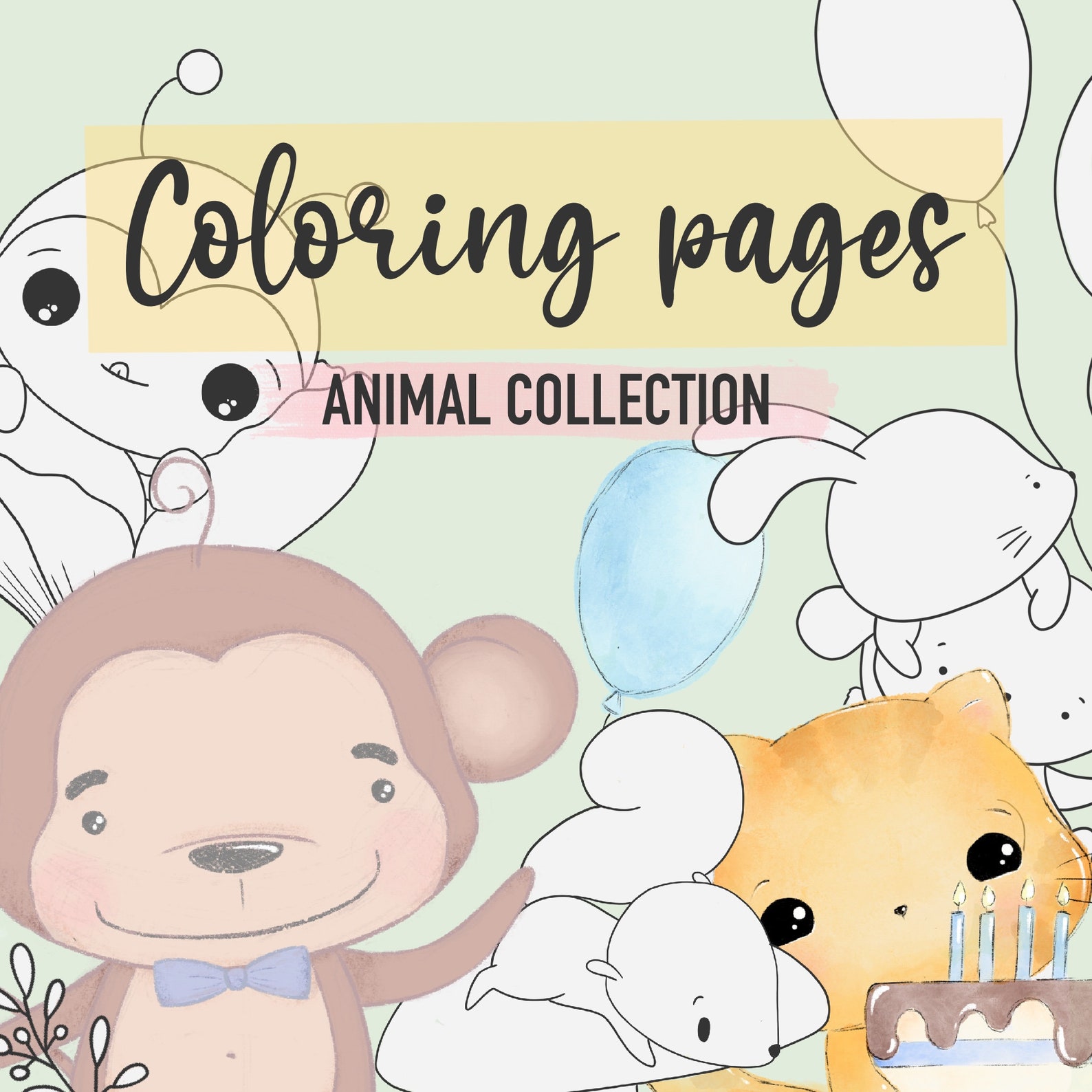 Printable Coloring Pages Cute Animal Coloring Pages PDF - Etsy