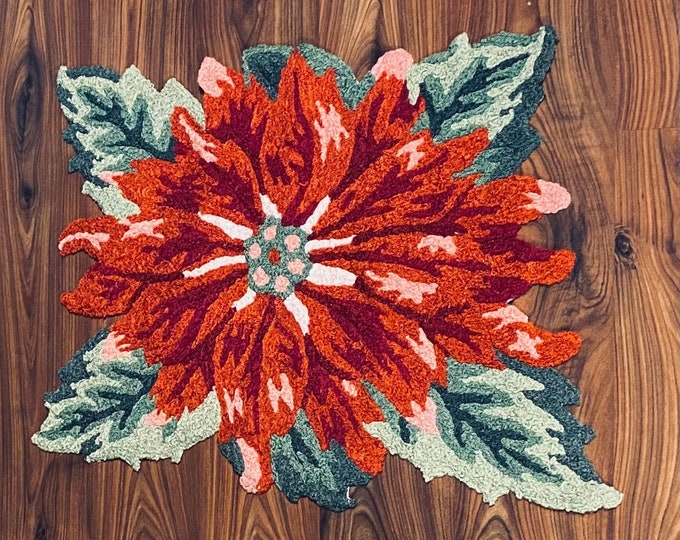 Poinsettia Accent Rug-vintage Handcrafted Cottagecore Holiday Decor ...
