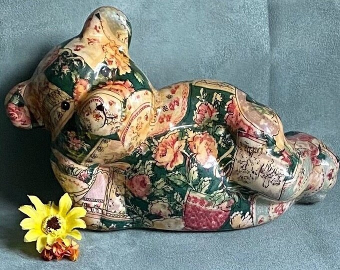 Vintage Porcelain Patchwork, Chintz Bear Figurine-charming Nursery ...