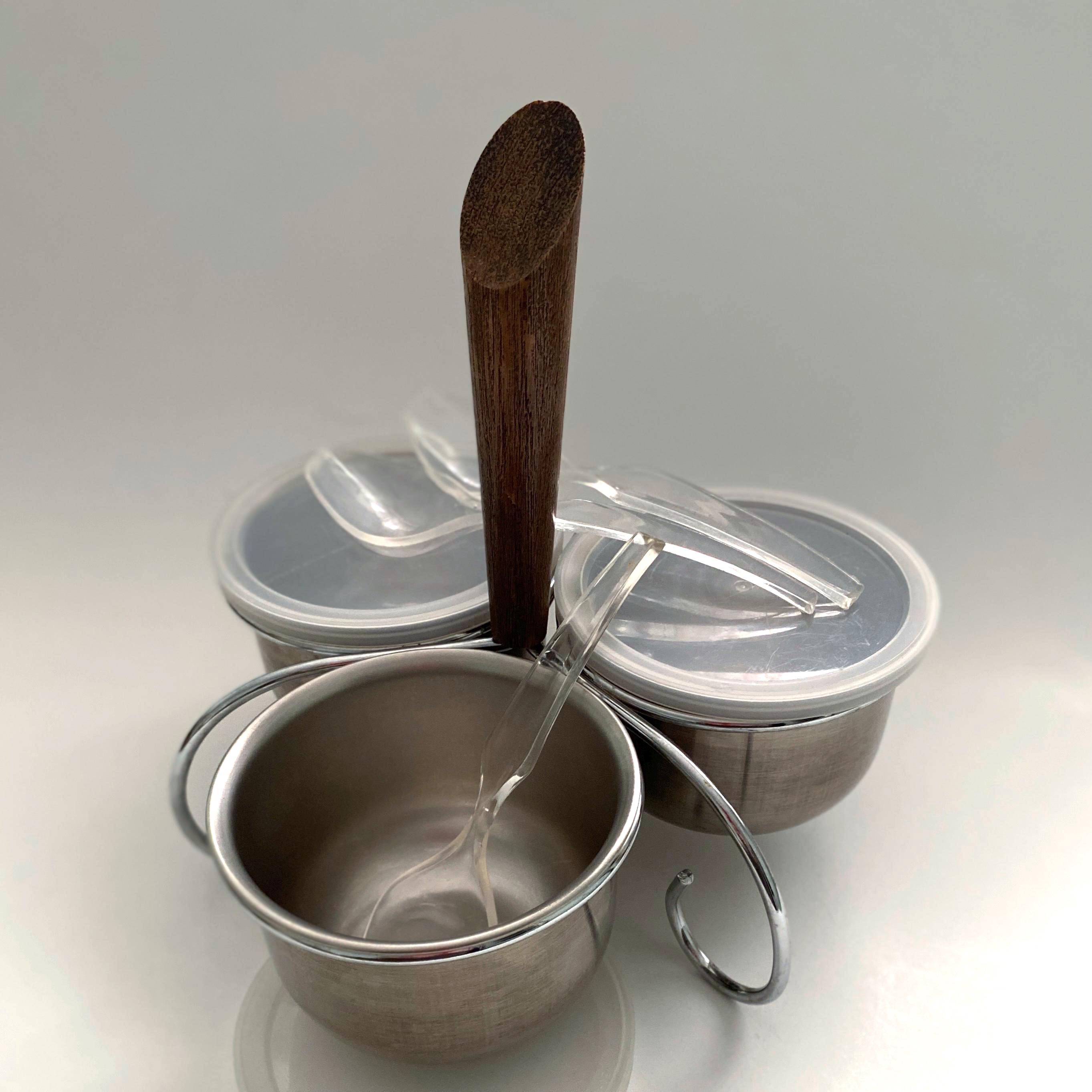 Vintage Condiment Caddy: MCM Style 3 Stainless Bowls, Original Lids ...