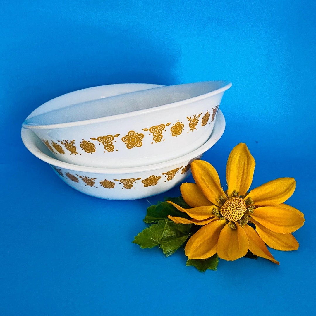 Vintage Corelle Cereal, Salad, Soup Bowls- Golden Butterfly & Flower ...