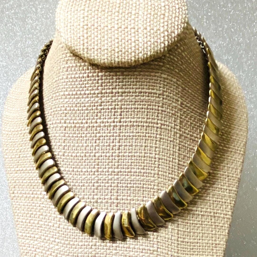 Vintage Two-tone 16" Serpentine Choker Necklace: Gold & Brushed Silver ...