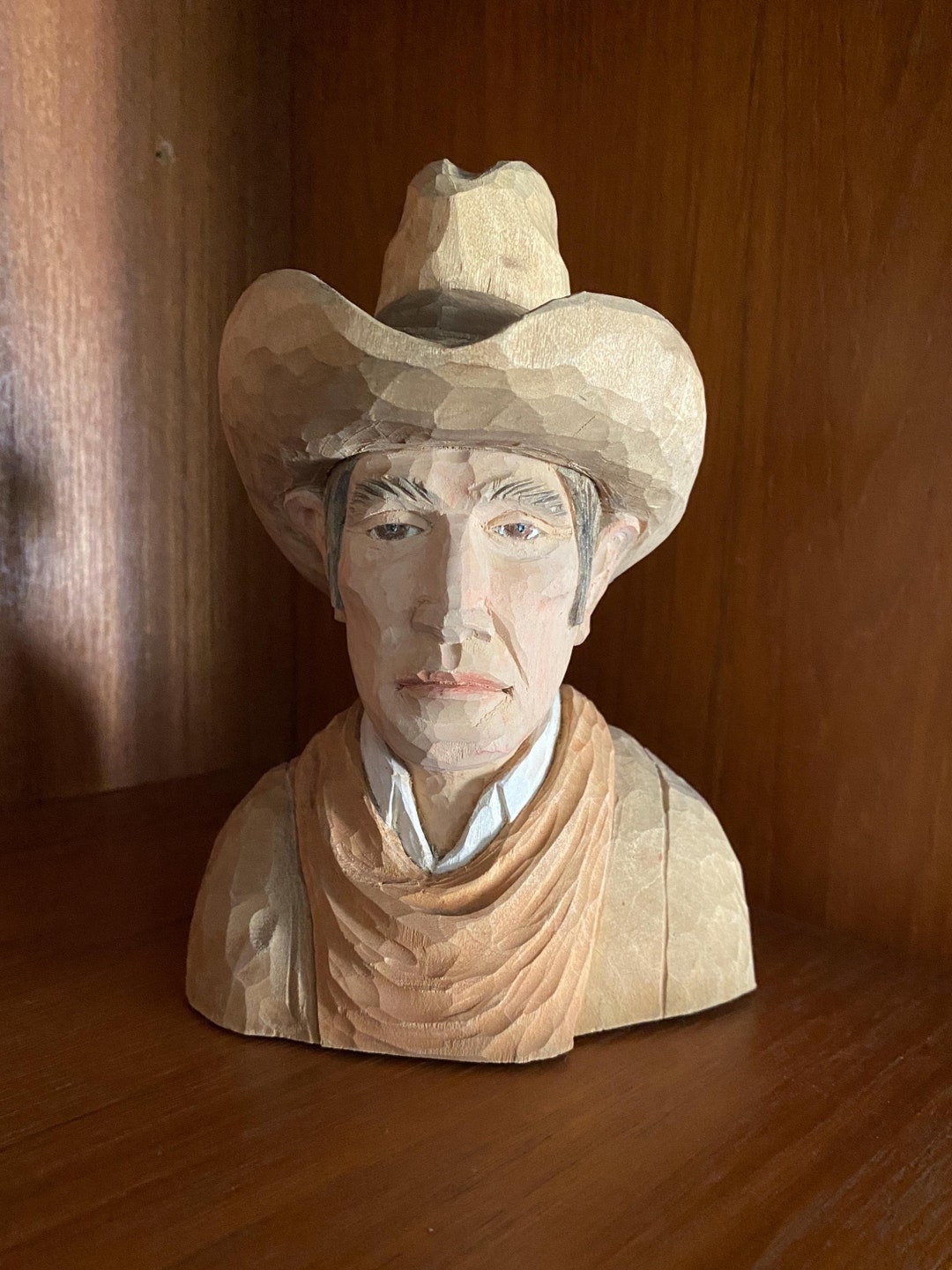Carved Wood Cowboy Bust-vintage 7 Western Motif Figure W/ Solemn ...