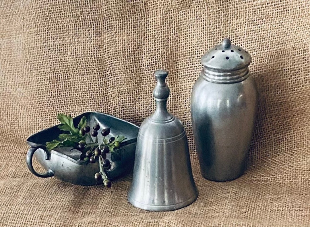 3 Pc Vintage PEWTER Collection Shaker & Handled Dish/ Candle - Etsy