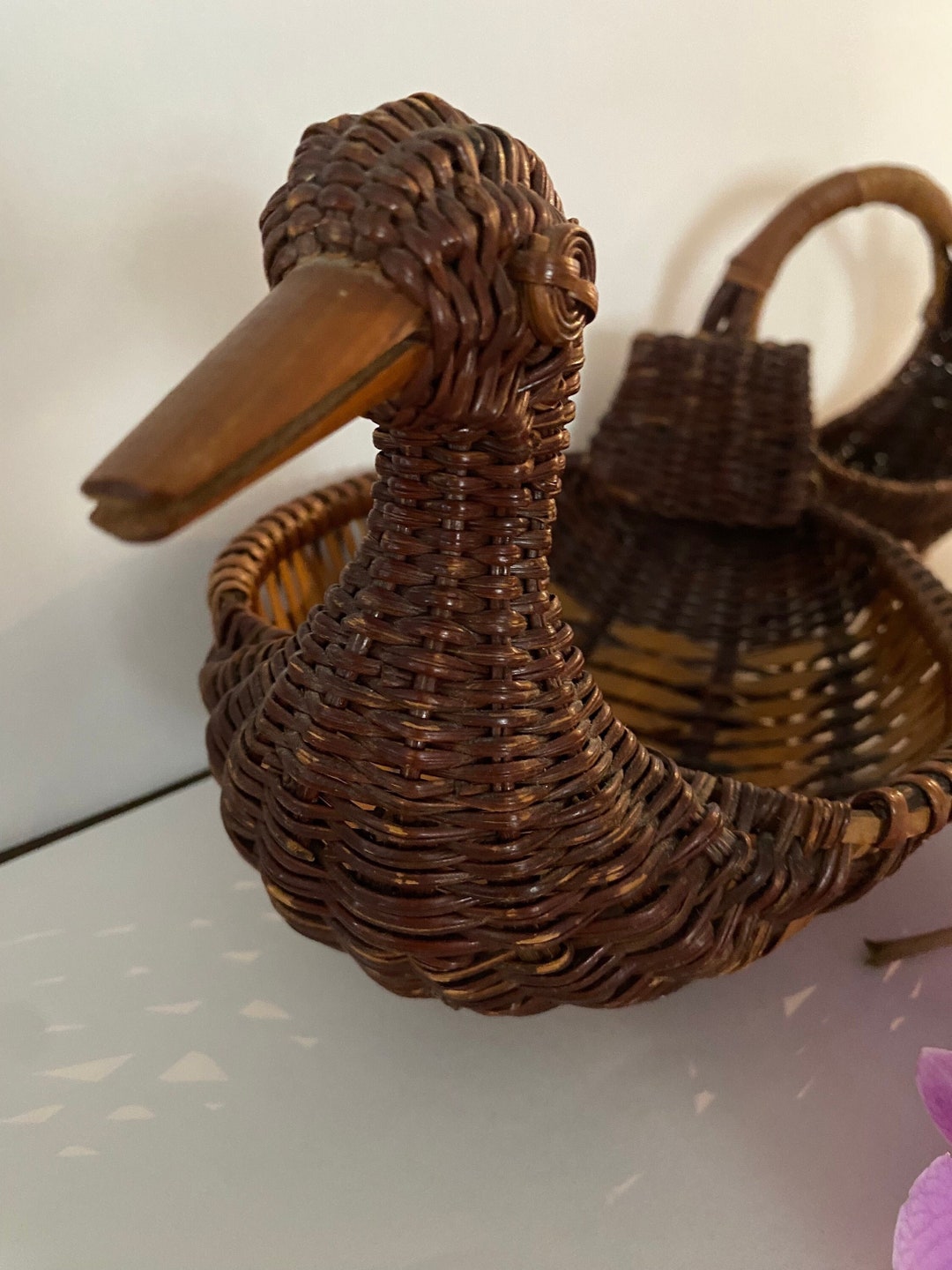 WICKER DUCK Baskets, Set of 2 charming Vintage Folk Art, Country ...