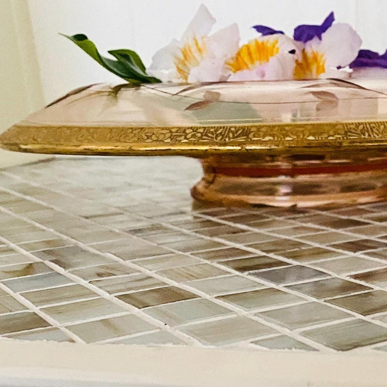 Vintage Pink Depression Glass Bowl, Etched Floral Rose & Gilded Trim on ...