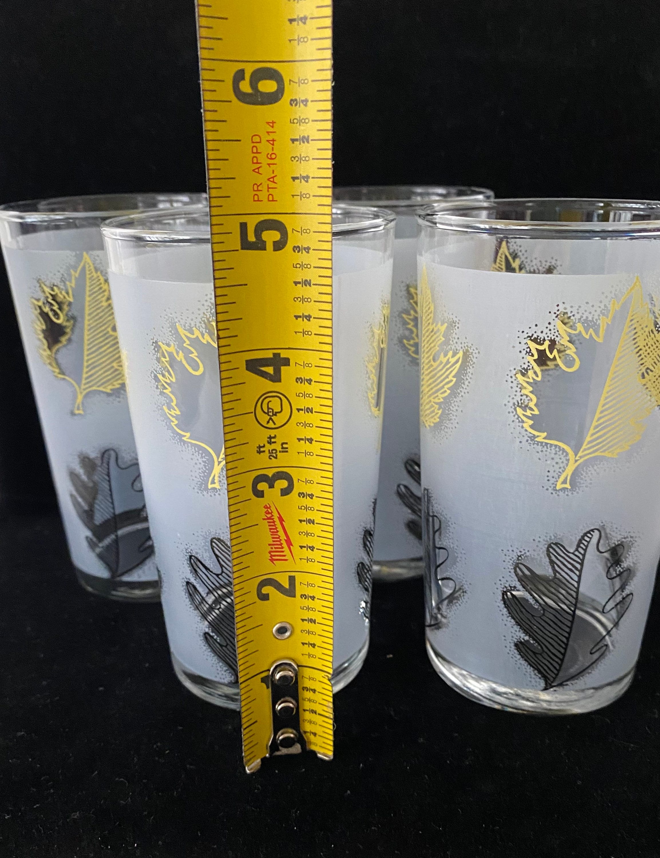 Vintage Libbey 10 Oz. Glasses: Frosted White, Yellow & Black Leaf, Gold ...