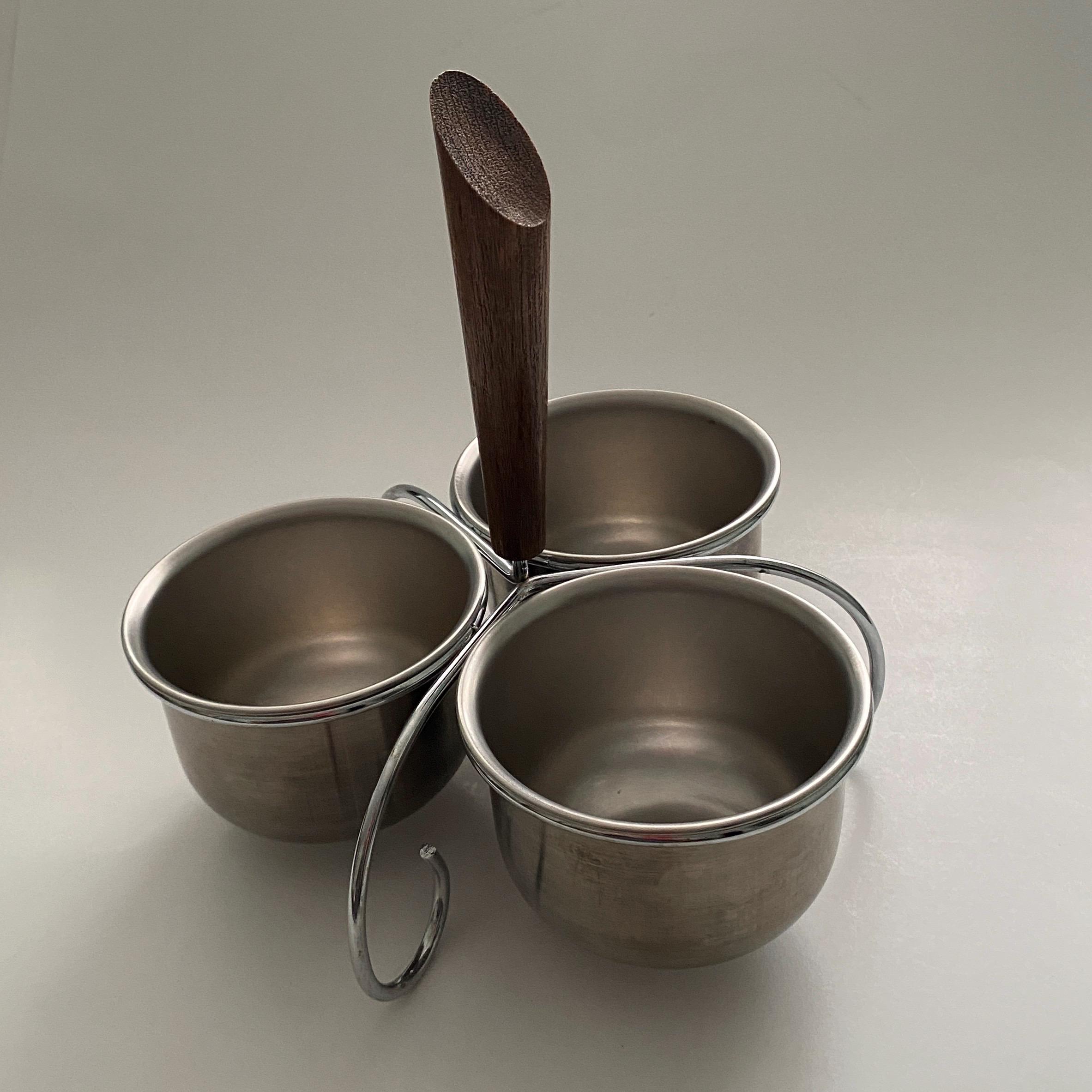 Vintage Condiment Caddy: MCM Style 3 Stainless Bowls, Original Lids ...
