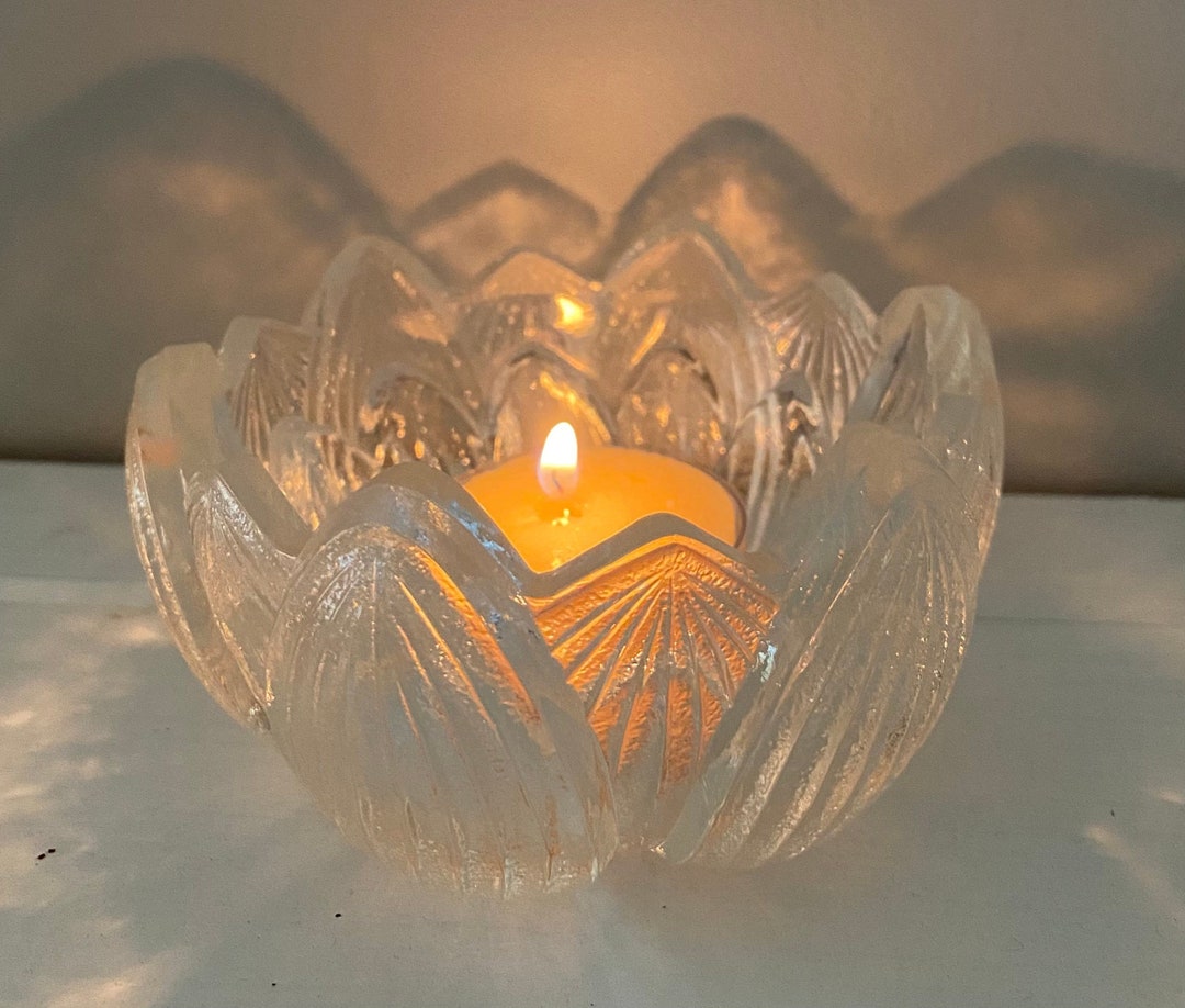 Fenton Lotus Flower Votive Candle Holder , Frosted Textured Glass ...
