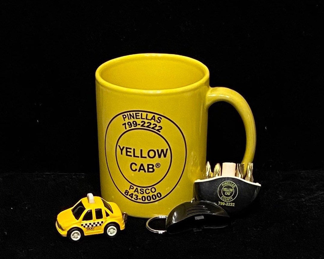 Vintage Yellow Cab Promo Mug New W/ Matching Keychains, Advertising ...