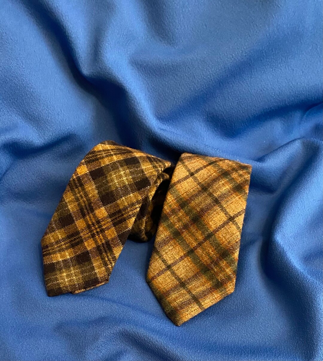 Pair of Vintage Flannel Neckties, Warm Earth Tone Colors in Plaid ...