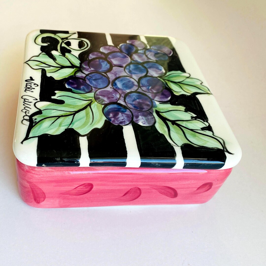 Vicki Carroll Studio Grape Theme Ceramic Trinket Box- Vintage Pottery ...