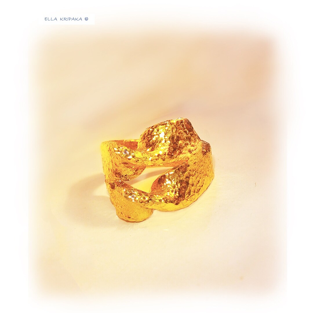 Custom Solid 24k 9999 Gold 30g on Front 18mm Twisted Hammered Ring ...