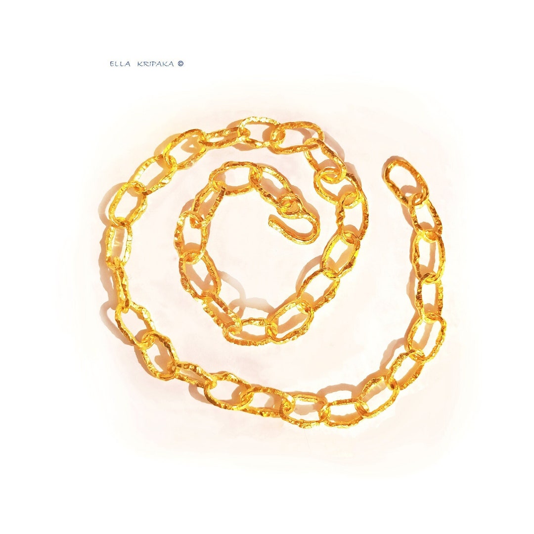 Custom Solid 9999 24k Gold 150g Link 12mm Length 59cm 23in Hammered ...