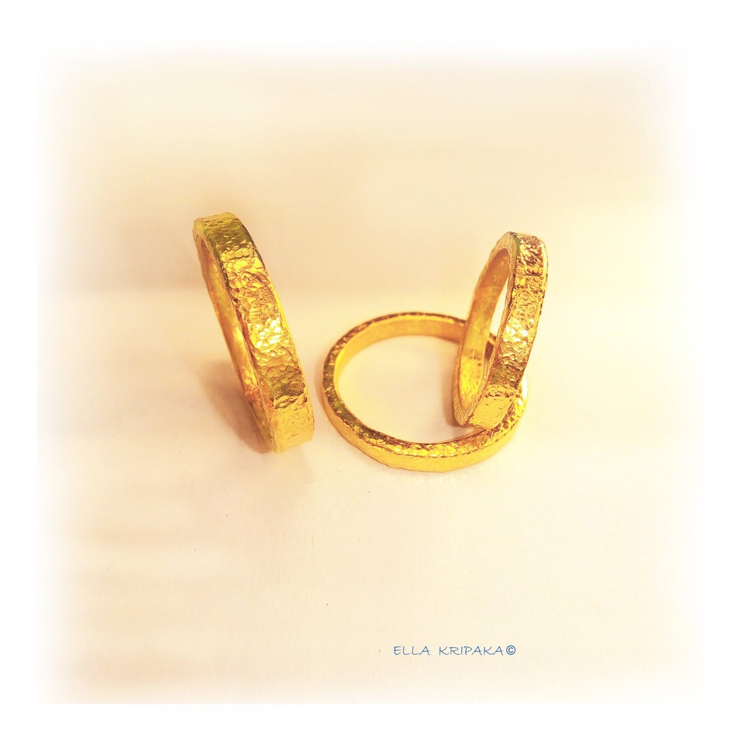 Custom Solid 24k 9999 Gold 5g Wide 2.7mm Hammered Ring Band Durable ...