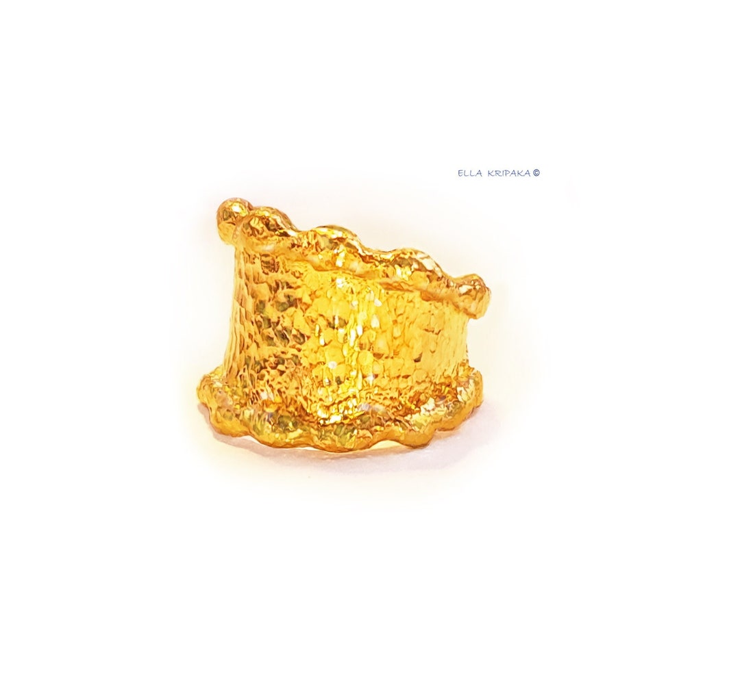 Custom Solid 24k 9999 Gold 42g Wide 20mm Organic Uneven Wavy Hammered ...