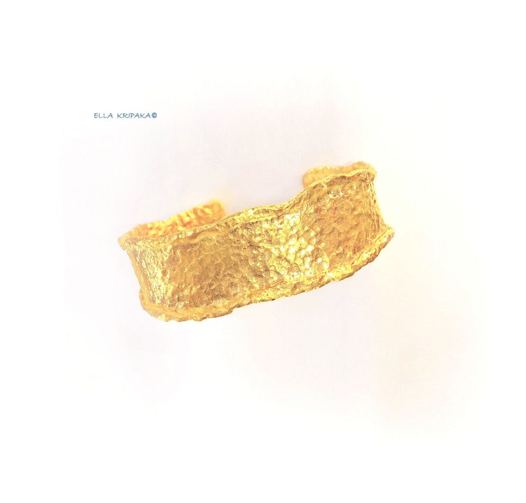 Custom Solid 24k 9999 Gold 80g Wide 20mm Organic Hammered Bracelet Cuff ...