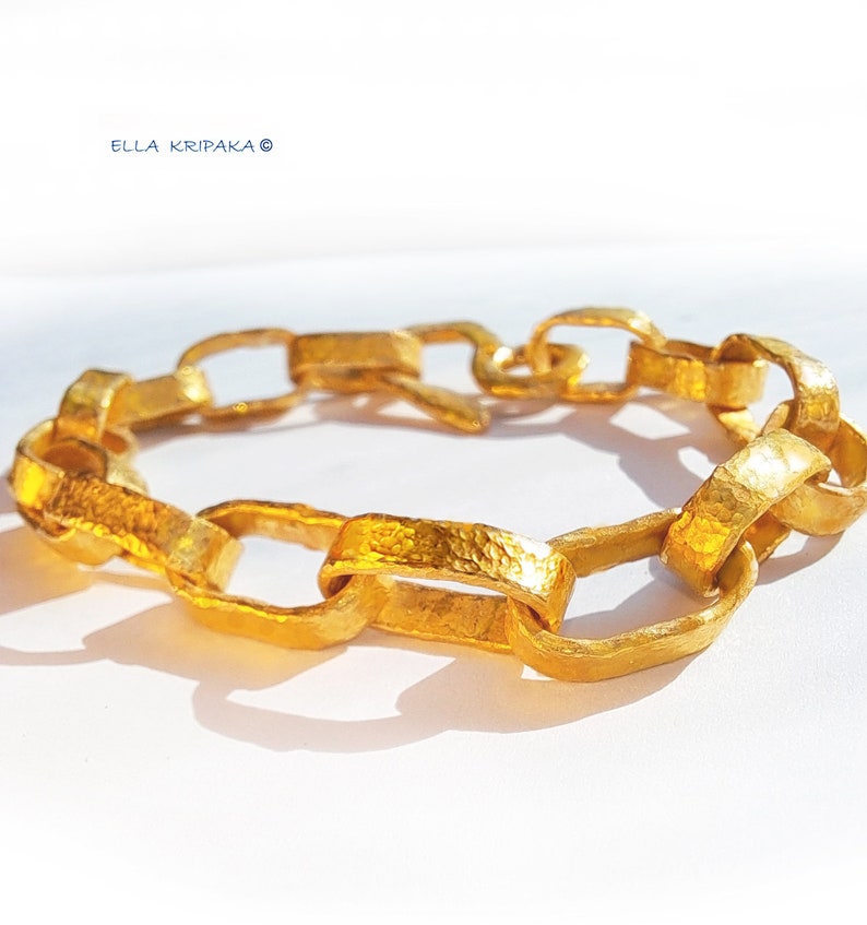 Custom Solid 24k 9999 Gold 85g Link 10mm Hammered Chain Durable Bracelet Ancient Rome Thick Hook ...