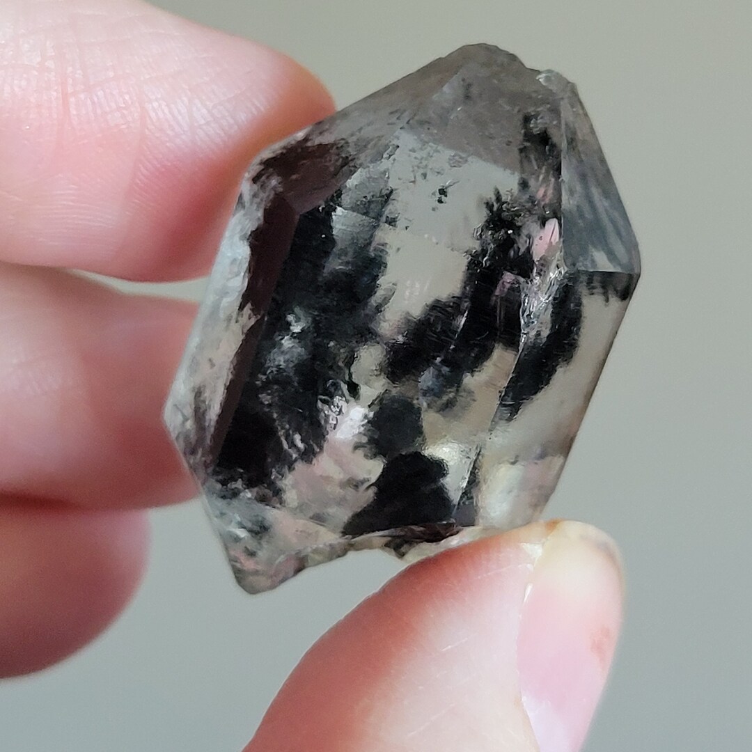 Double Terminated Tibetan Black Phantom Quartz Point With Rainbows and ...