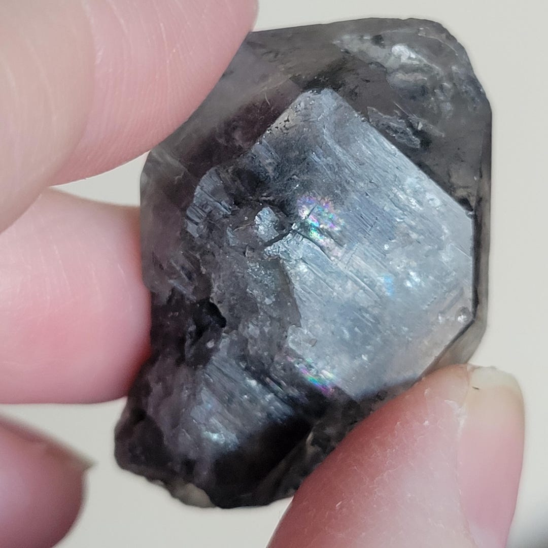 Double Terminated Tibetan Black Phantom Quartz Point With Rainbow ...