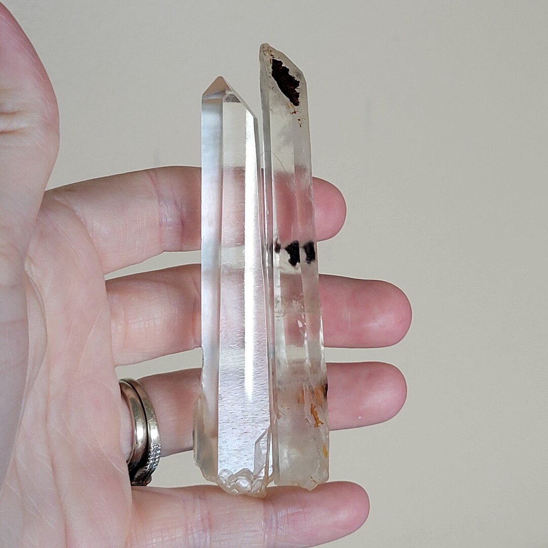 Pair of Clear Lemurian Singing Quartz Points Tons of Blue Needle ...
