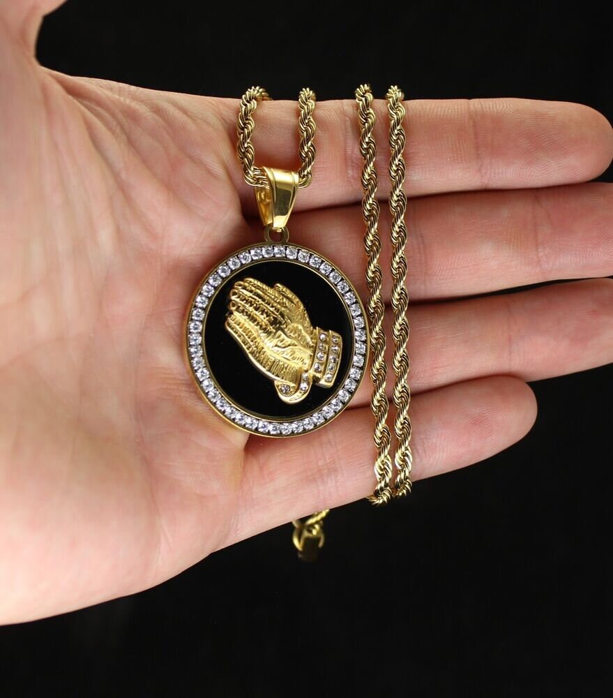Praying Hands CZ Pendant Stainless Steel Gold Plated 24 Rope Never Fade/tarnish - Etsy