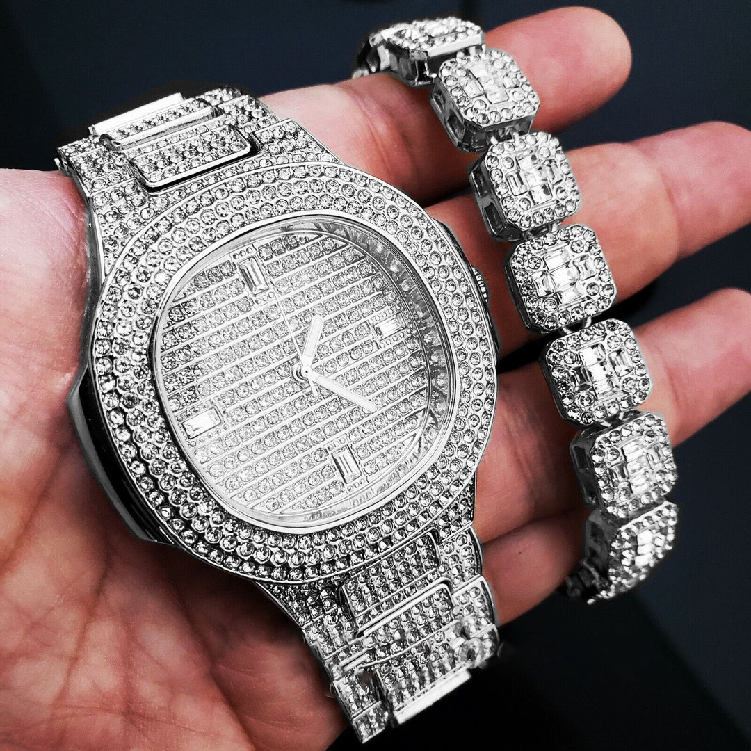 Men's Iced Out Silver Plated TRAPPER Watch & Iced Cubic - Etsy