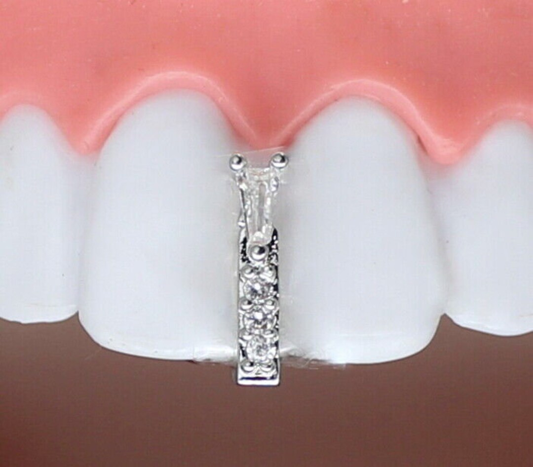 Cz Thin Gap Grillz Hip Hop Silver Plated Teeth Upper Top or Lower Grill ...