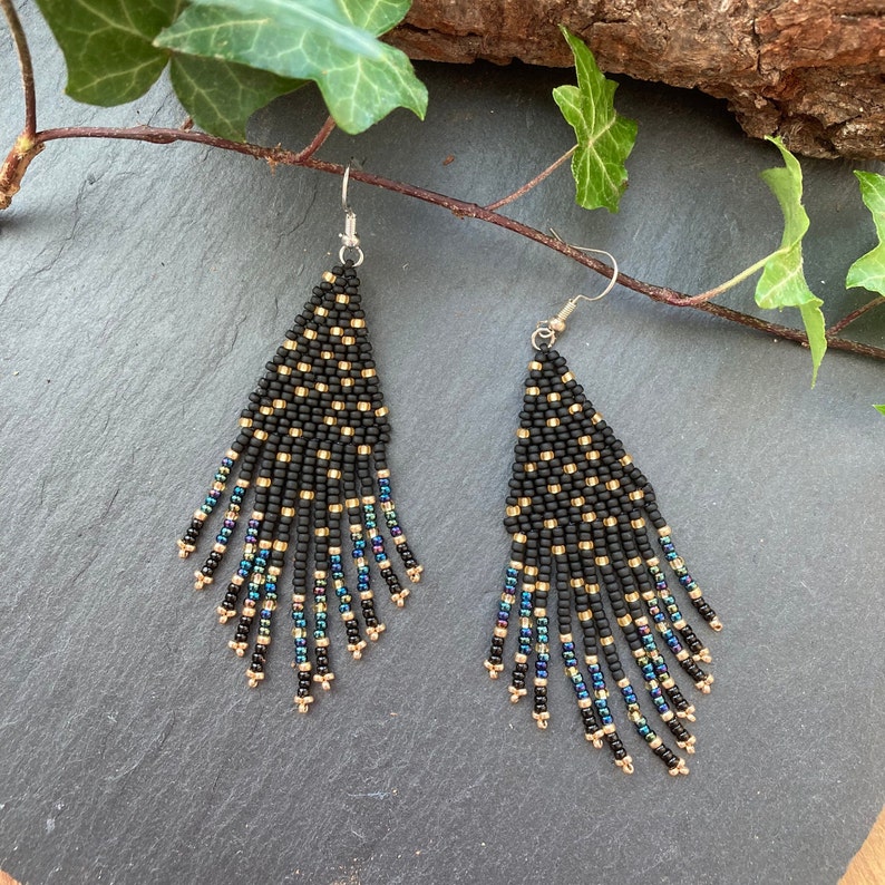 Starling Inspired Seed Bead Fringe Earrings: Handwoven Bird Lover ...