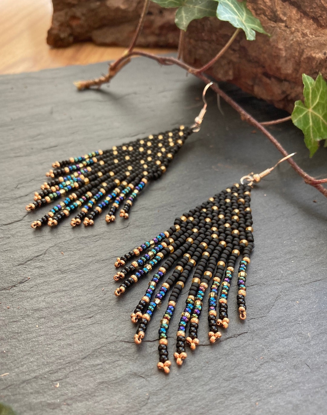 Starling Inspired Seed Bead Fringe Earrings: Handwoven Bird Lover ...