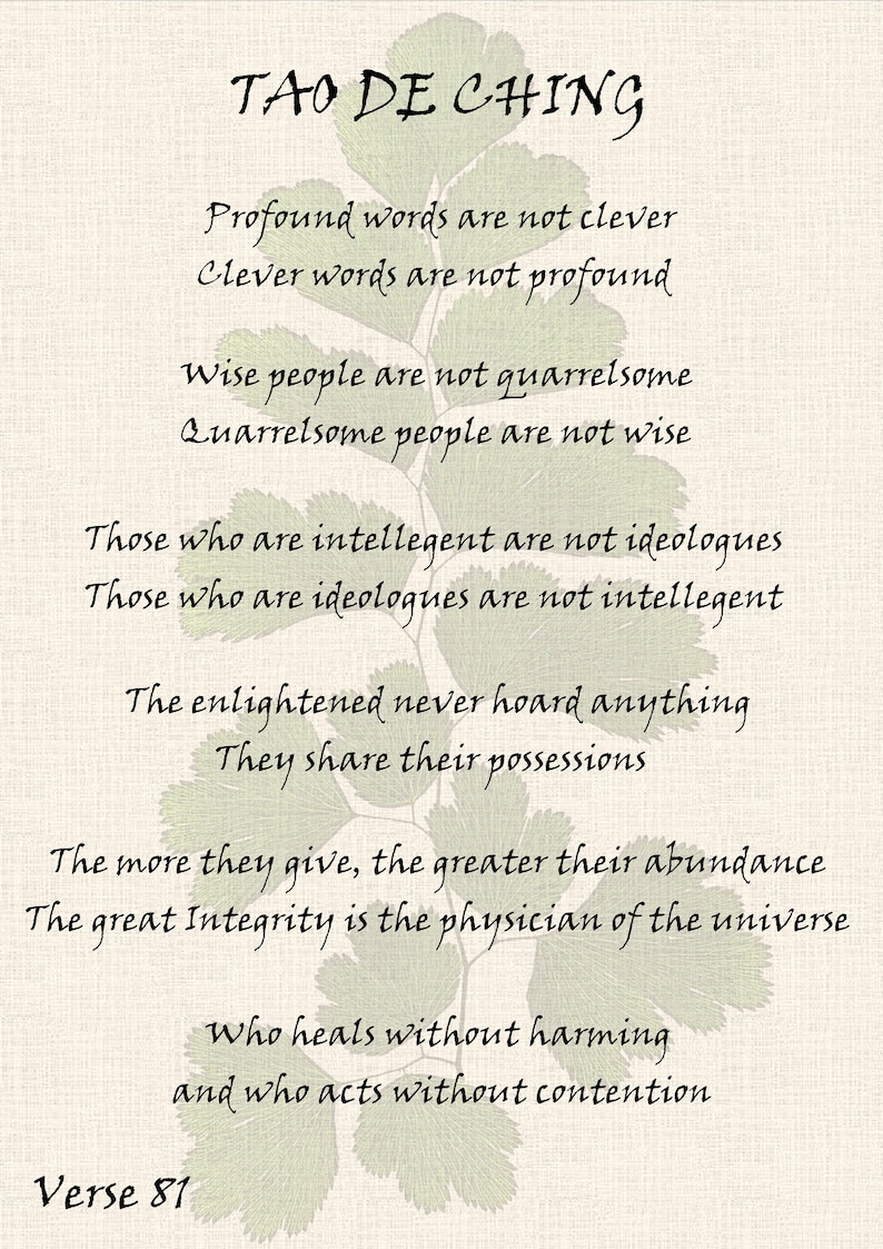 Tao De Ching Verse 81, Taoist Philosophy, Lao Tzu, Quote - Etsy