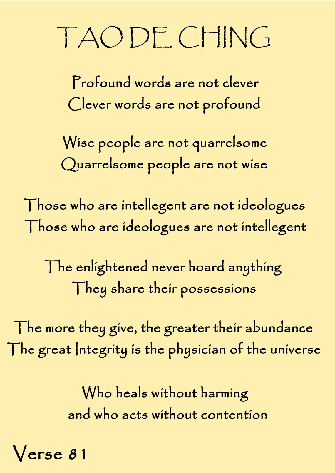 Tao De Ching Verse 81, Taoist Philosophy, Lao Tzu, Quote - Etsy