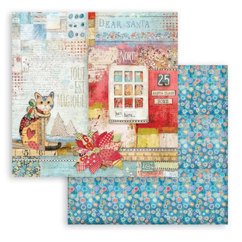 Stamperia | 1 Piece Christmas Patchwork Cat L Scrapbook Paper | 12×12 ...