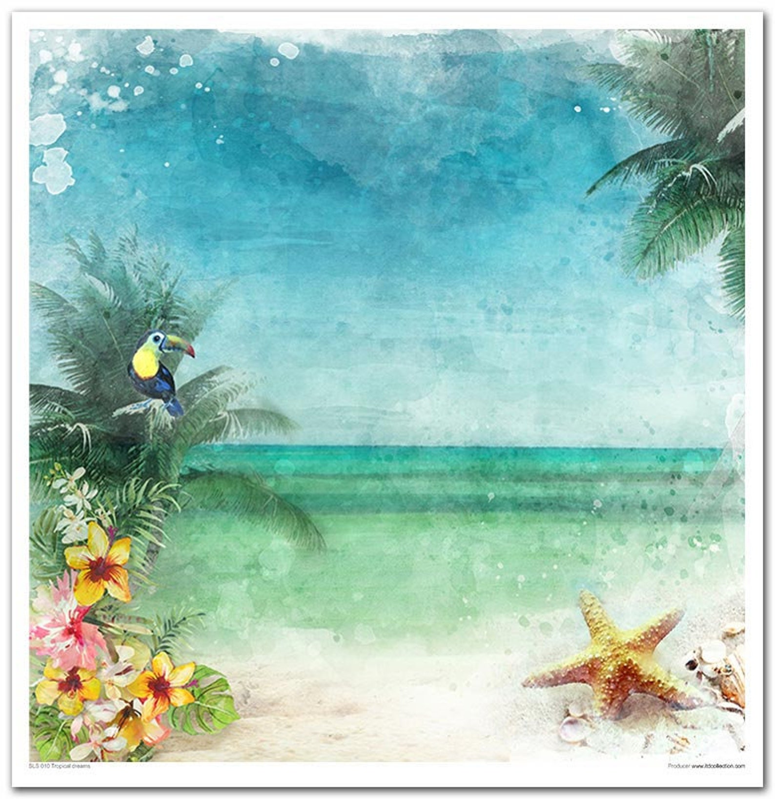 Tropical Scrapbook Paper | Seashells, Flowers, Sailing Boat (12x12 ...