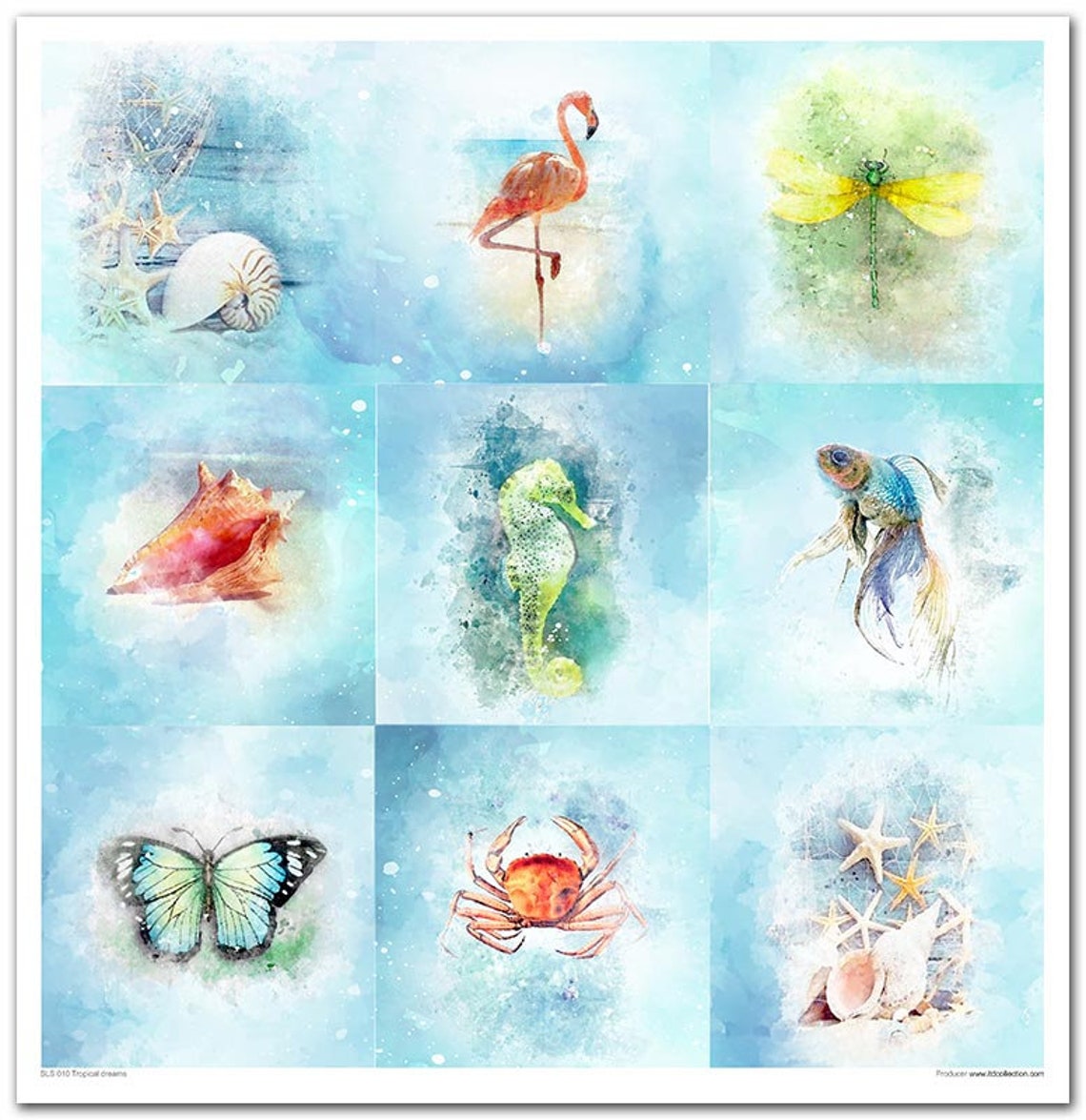 Tropical Scrapbook Paper | Seashells, Flowers, Sailing Boat (12x12 ...