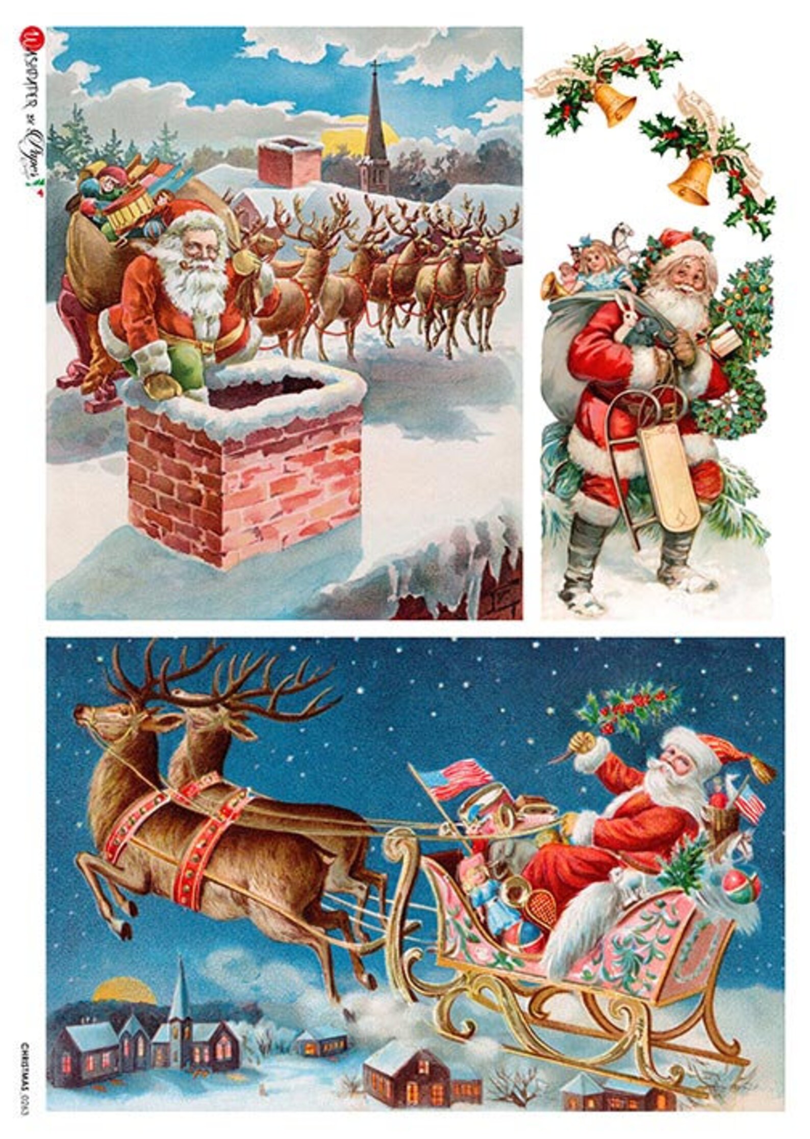 Paper Designs Rice Paper | Santa Delivering Gifts Christmas Rice Paper ...