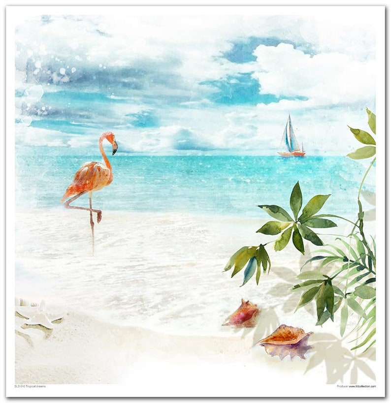 Tropical Scrapbook Paper | Seashells, Flowers, Sailing Boat (12x12 ...