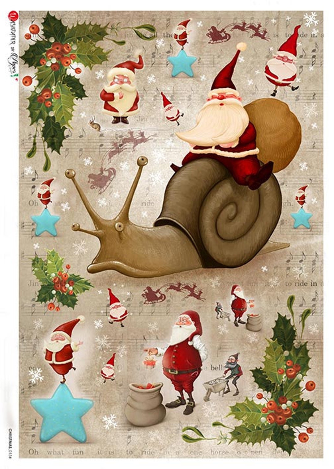 Paper Designs Rice Paper Santa's Sleigh Christmas Rice Paper A4 Rice ...