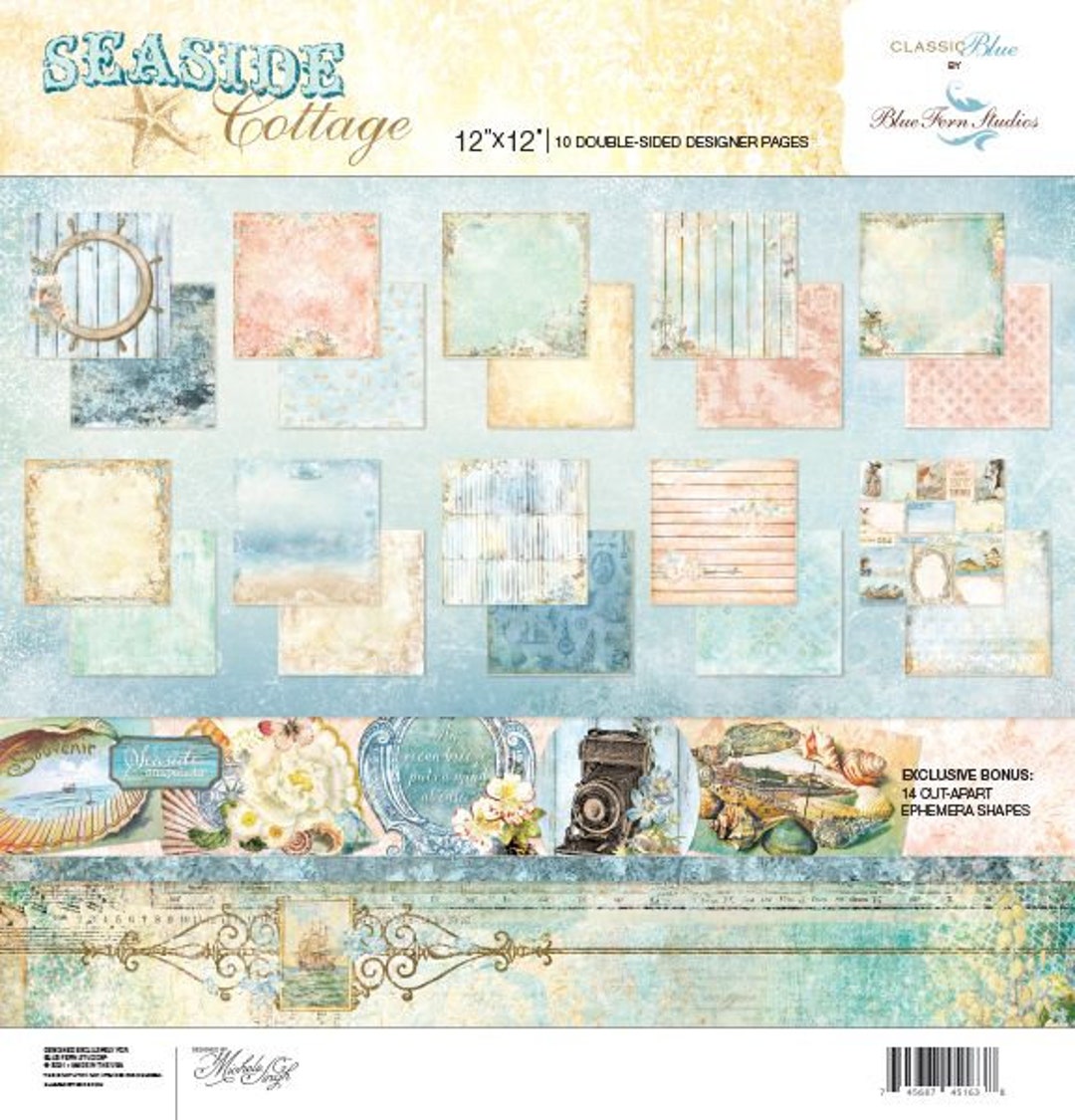 Blue Fern Studios | Classic Blue SEASIDE COTTAGE Paper Collection | 12× ...