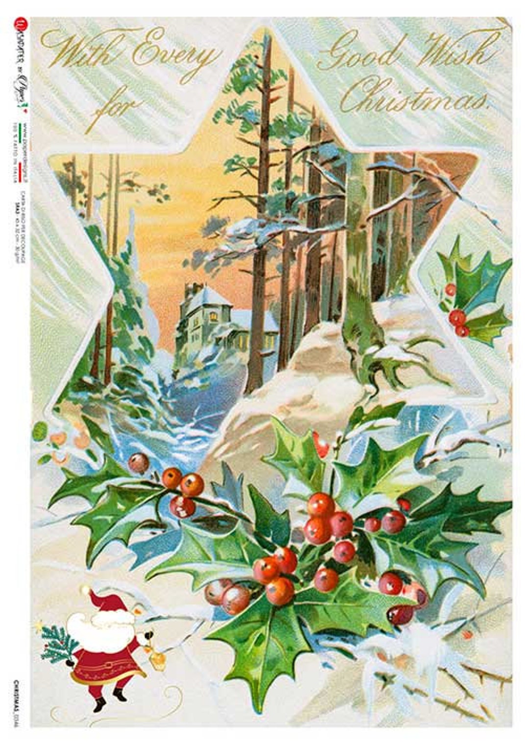 Paper Designs Rice Paper | Christmas Holly Scene | A4 Rice Paper ...