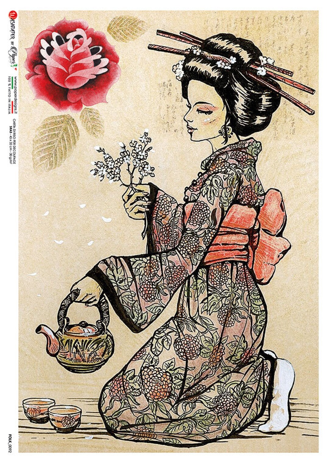 Paper Designs Rice Paper | Asian Woman With Teapot Rice Paper | A4 Rice ...