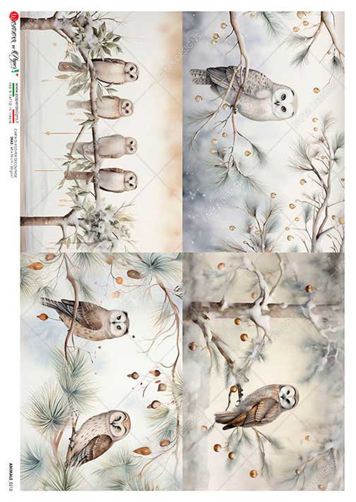 Paper Designs Rice Paper | Owls in Winter Rice Paper | A4 Rice Paper ...