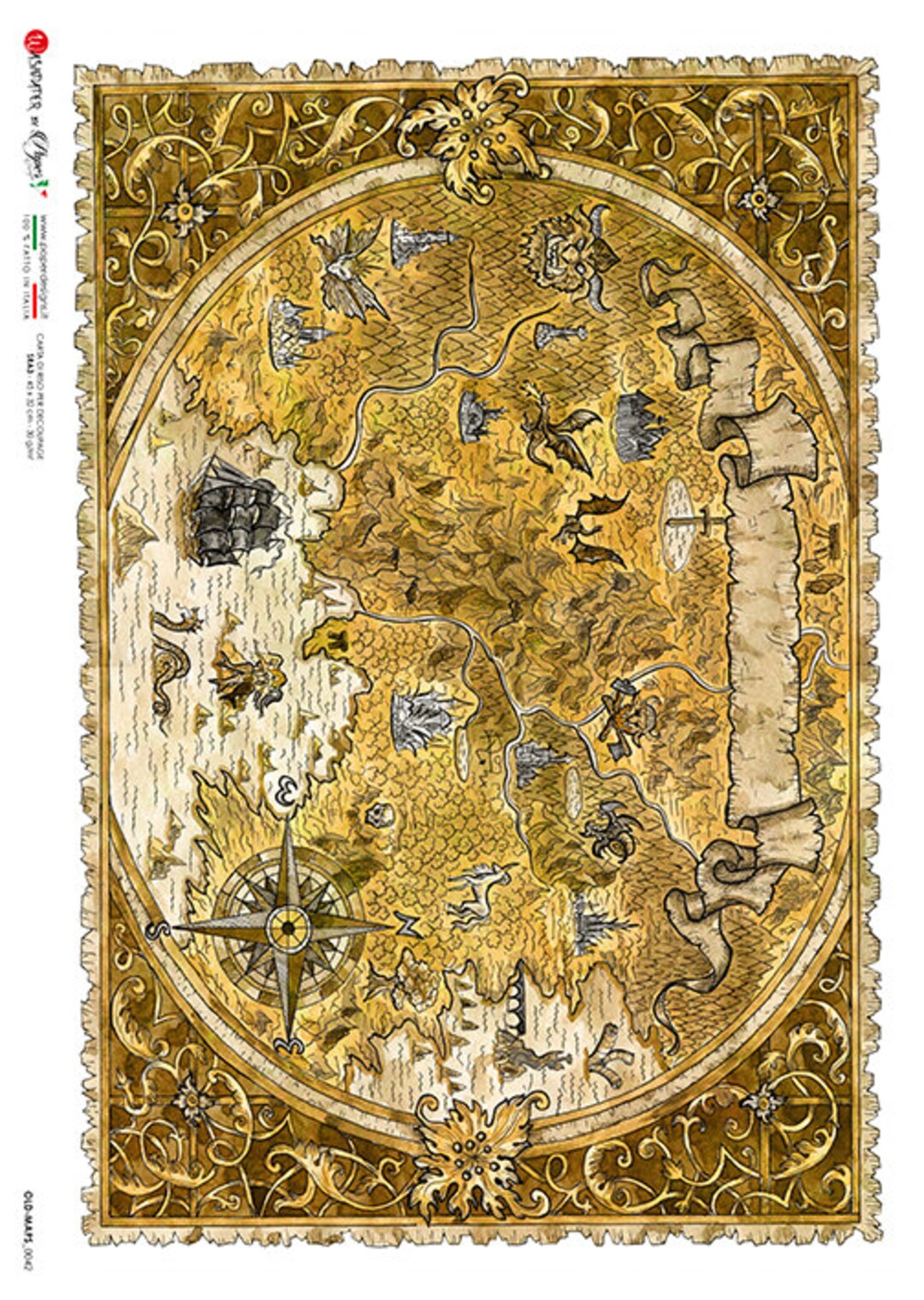 Paper Designs Rice Paper | Old Map Rice Paper | A4 Rice Paper | Natural ...