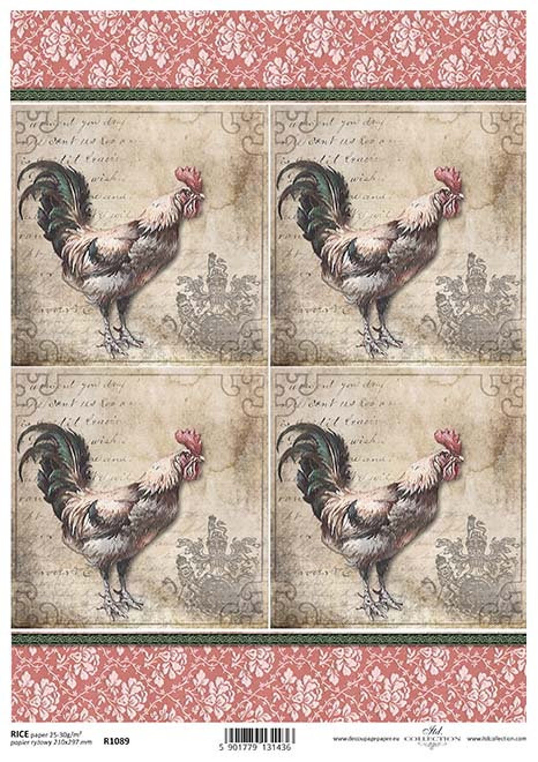 ITD Collection | Vintage Roosters Chickens Hens | A4 Rice Paper ...